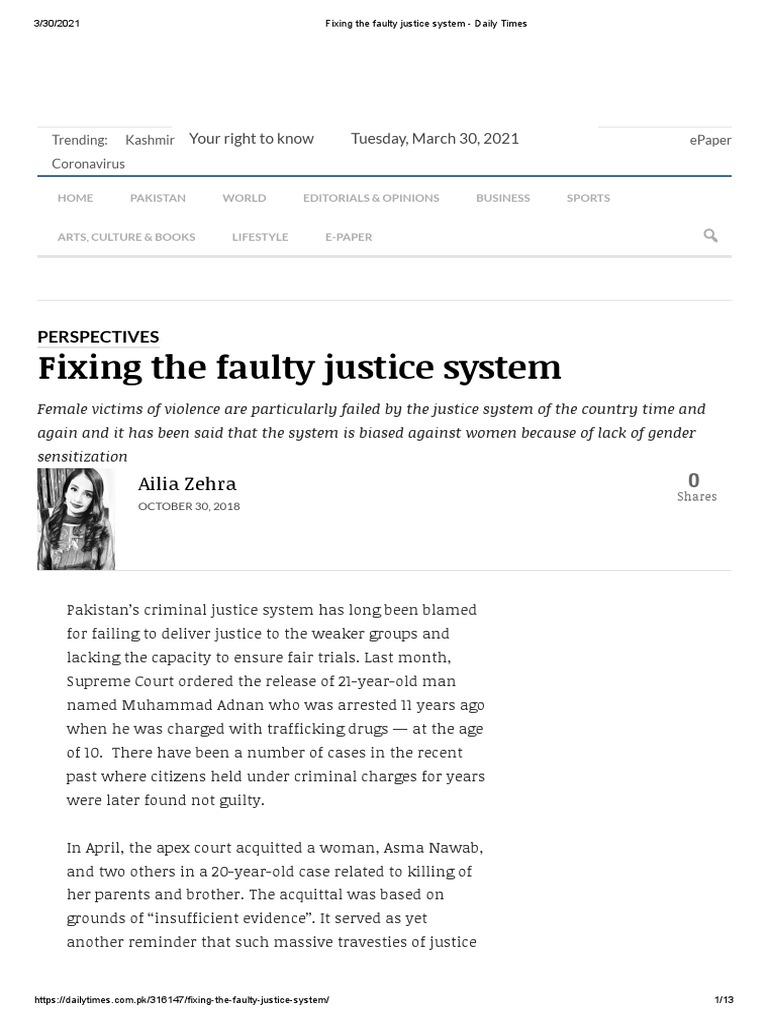 Fixing The Faulty Justice System - Daily Times | PDF | Judge | Judiciaries