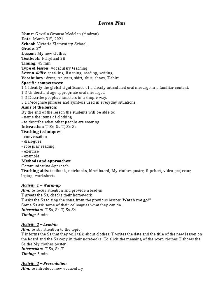 Lesson Plan 3rd Grade | PDF | Vocabulary | Lesson Plan
