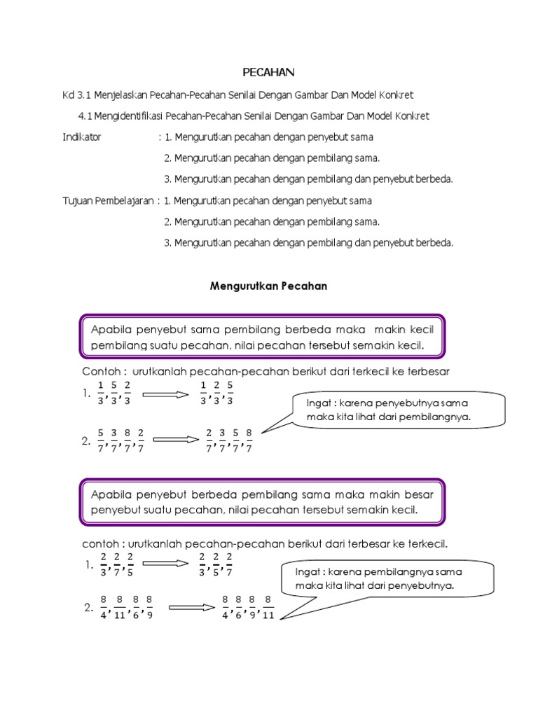 Mengurutkan Pecahan | PDF