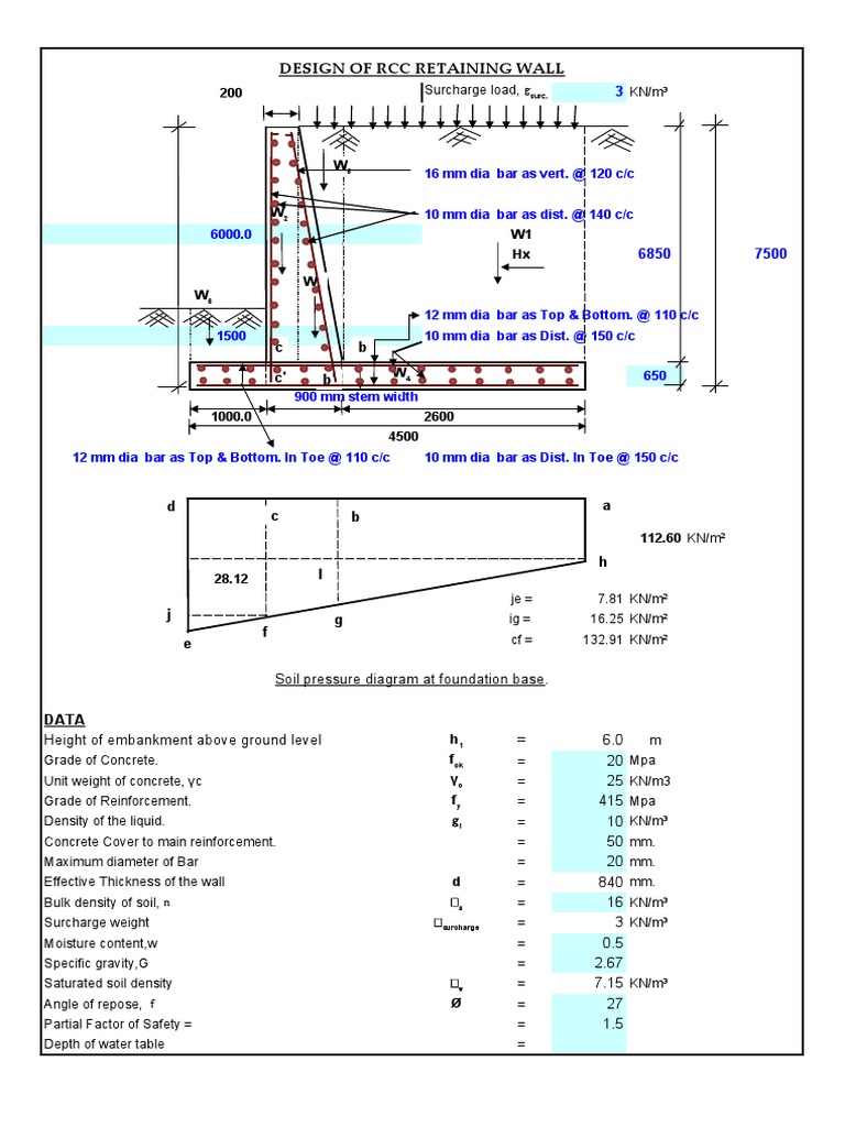 Design of Retaining Wall HT 6.0 M | PDF | Metrology | Civil Engineering