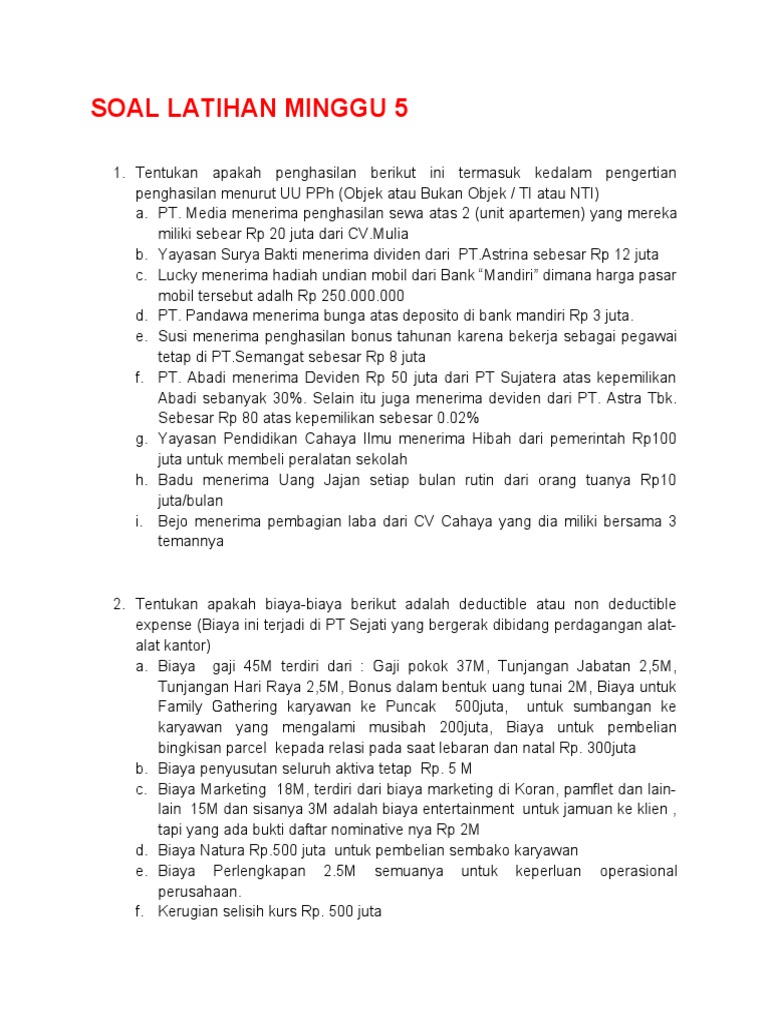 Latihan Soal Minggu 5 - Perpajakan | PDF