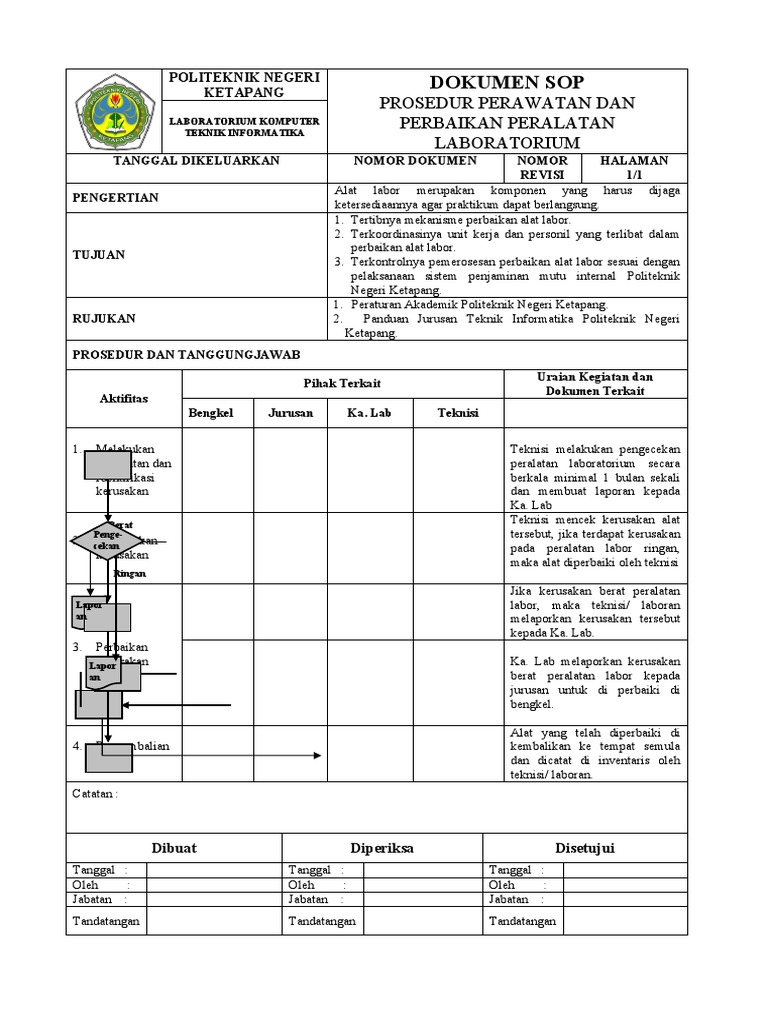 Sop Perawatan Dan Perbaikan Peralatan Laboratorium | PDF