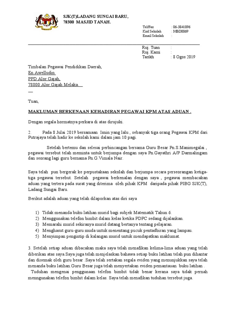 Contoh Surat Makluman Kepada PPD | PDF