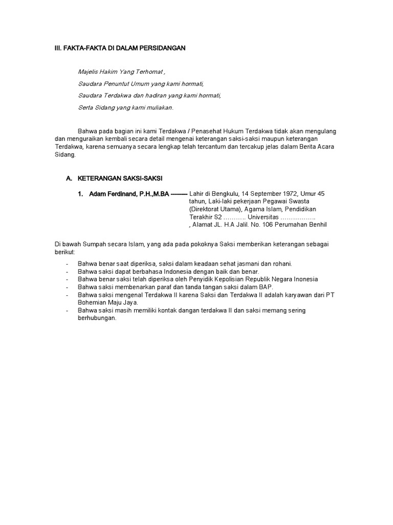 Fakta Fakta Hukum Di Dalam Persidangan | PDF