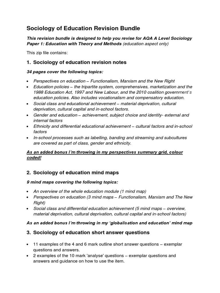 A-Level Sociology Education Revision – PJAQRD