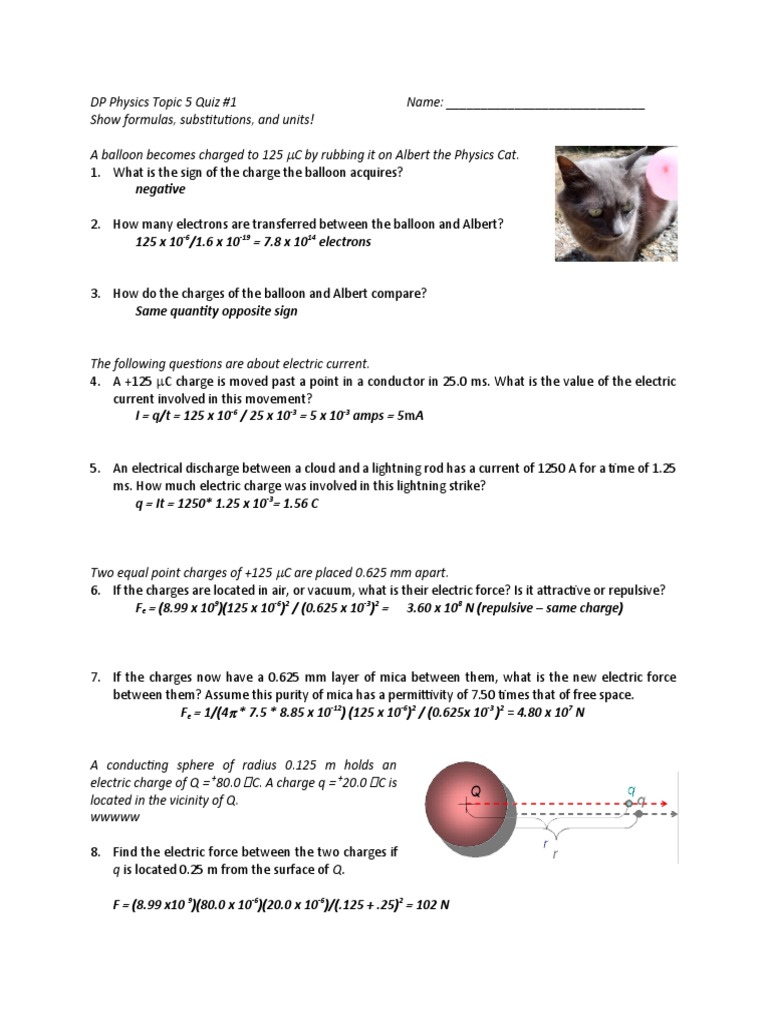 Electric Charge and Current Quiz | PDF | Electric Charge | Lightning