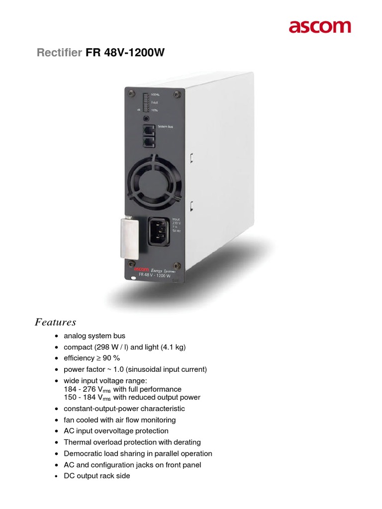Ascon - Rectifier FR 48V-1200W | PDF | Rectifier | Power Supply