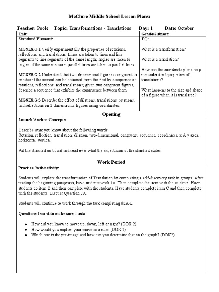 Lesson Plansoct8th | PDF | Shape | Cartesian Coordinate System