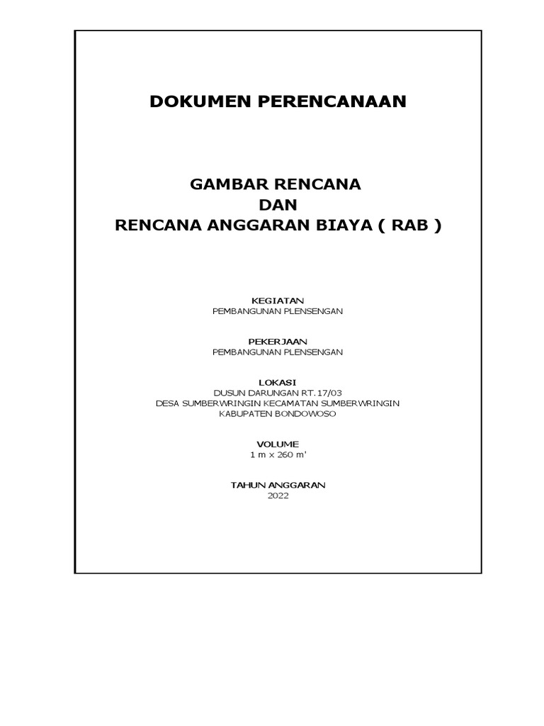 RAB Pembangunan Plensengan 2022 | PDF