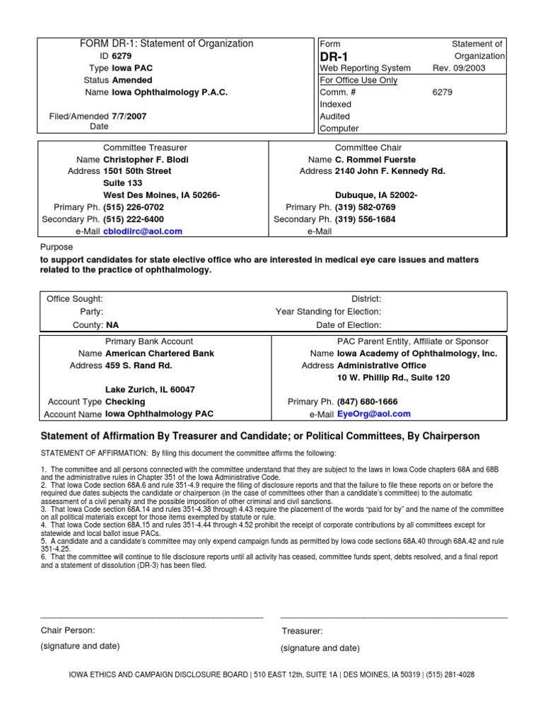 Iowa PAC Statement of Organization Form | PDF | Political Action ...