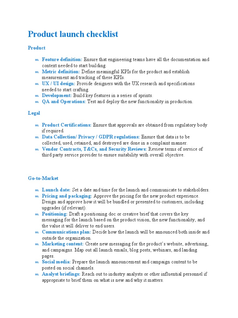 Product Launch Checklist | PDF | Product (Business) | Business