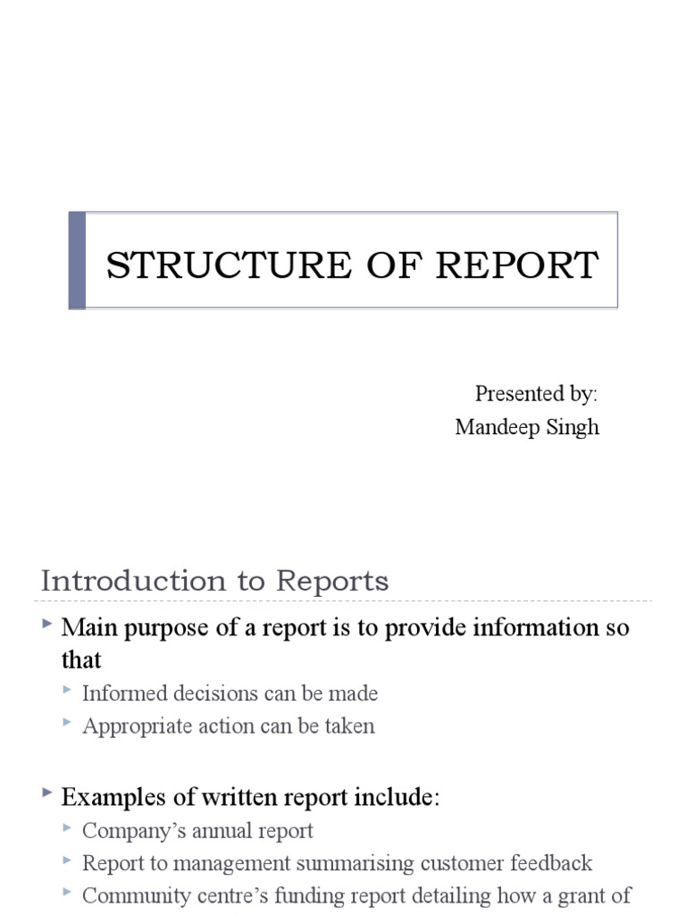 Structure of Report: Presented By: Mandeep Singh | PDF | Bibliography ...