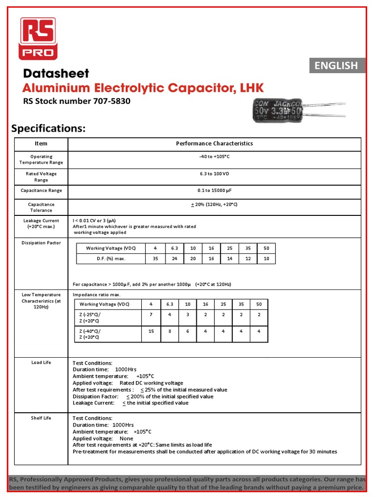 Specifications:: English | PDF | Capacitor | Quantity