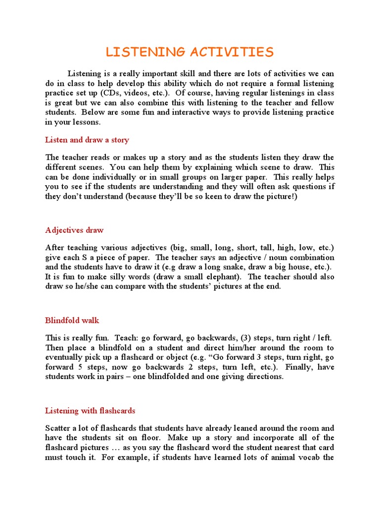 Listening Activities: Listen and Draw A Story | PDF | Adjective | Teachers