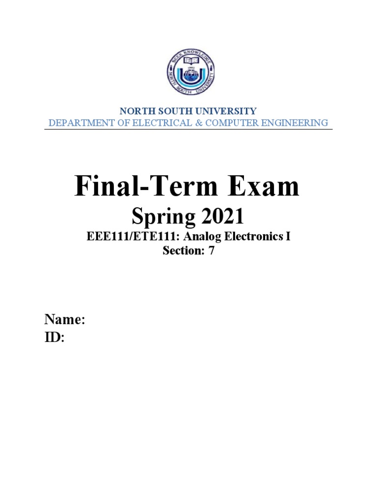 Cover Page For Final Exam EEE111-7 Spring21 | PDF