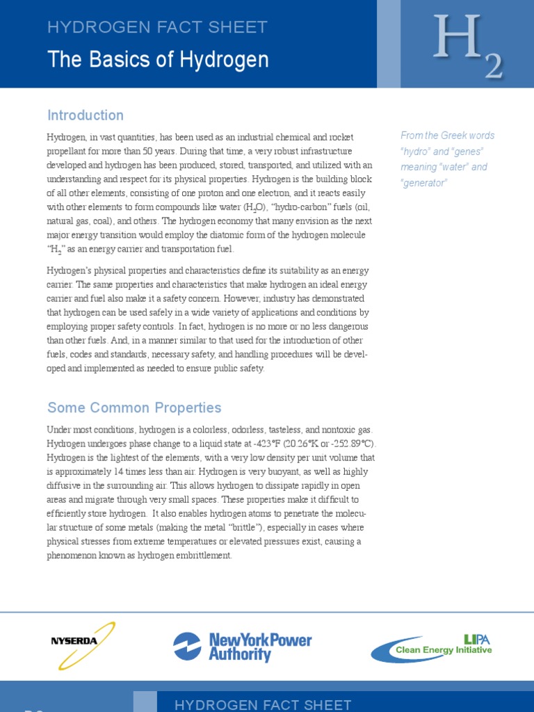 The Basics of Hydrogen | PDF | Combustion | Hydrogen
