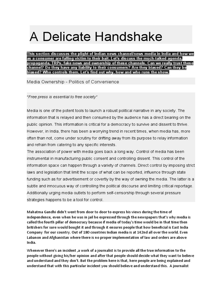A Delicate Handshake: Media Ownership - Politics of Convenience | PDF ...