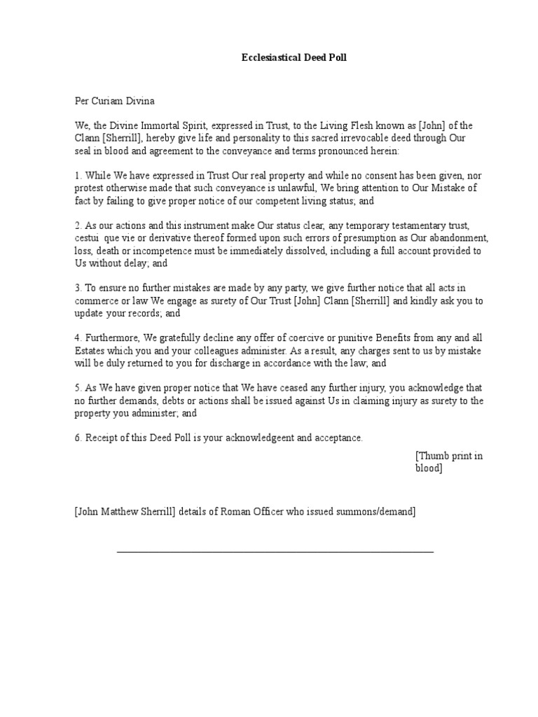 Ecclesiastical Deed Poll Almost Complete | PDF