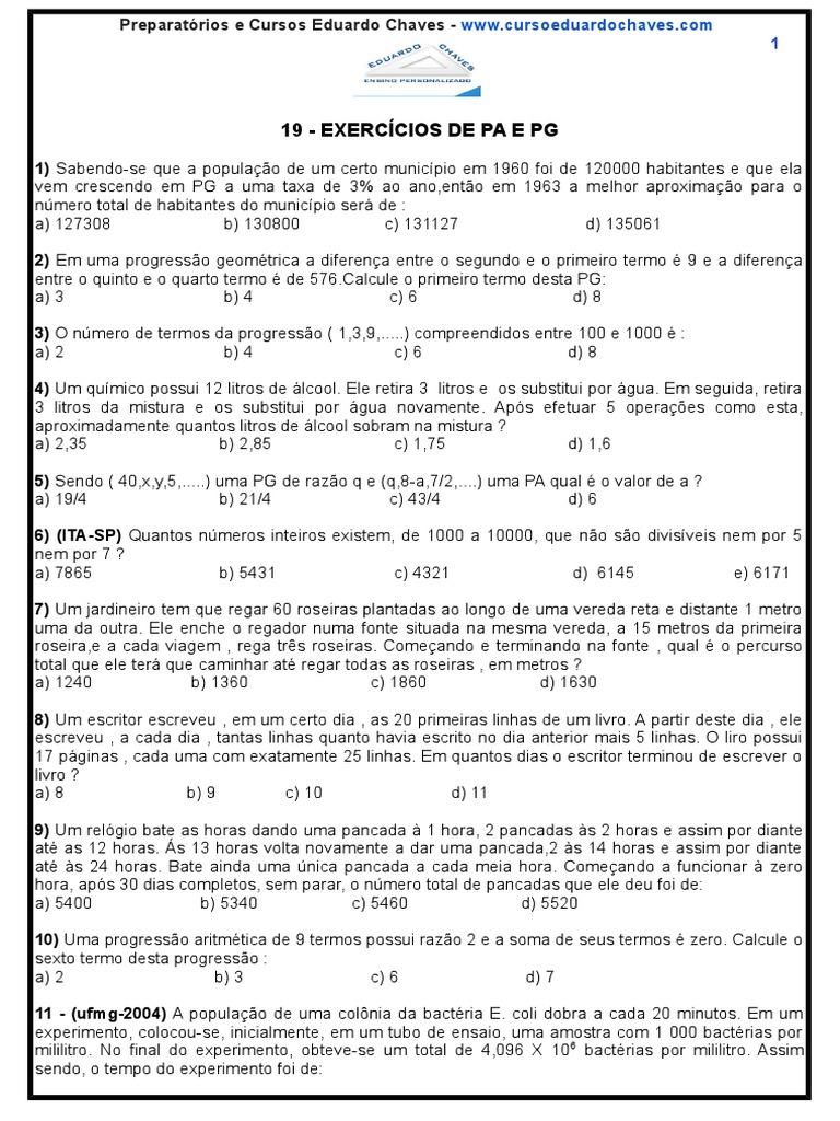 Exercicios de Pa e PG | PDF | Notação matemática | Objetos matemáticos