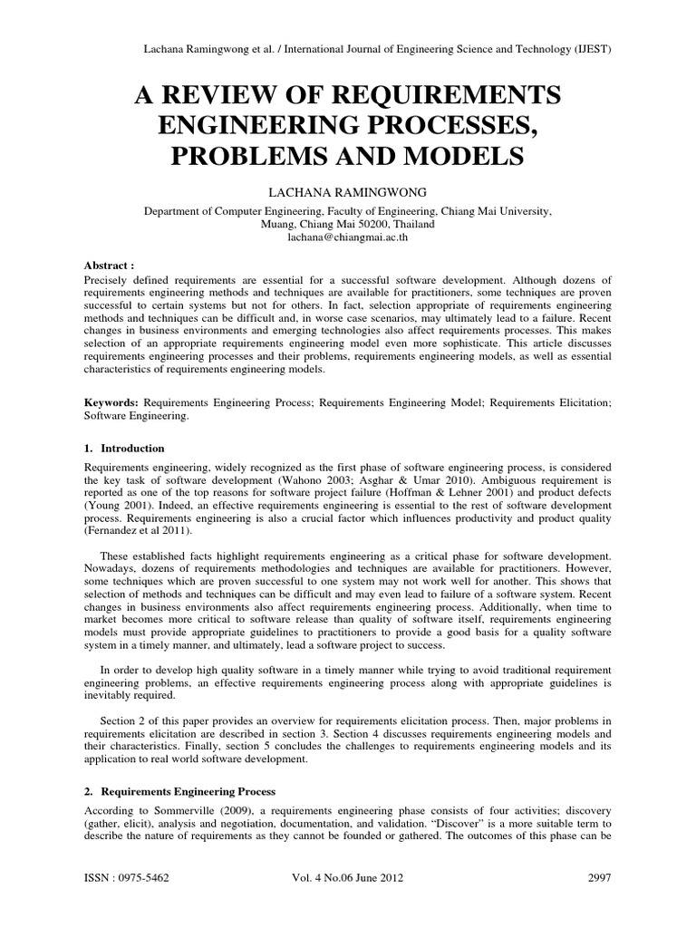 A Review of Requirements Engineering Processes, Problems and Models | PDF | Software Prototyping ...