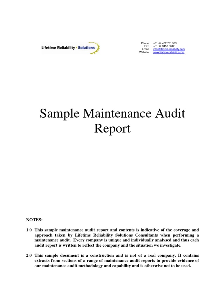 Sample Maintenance Audit | PDF