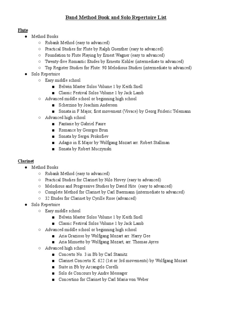 Band Method Book and Repertoire Guide | PDF | Concerto | Saxophone