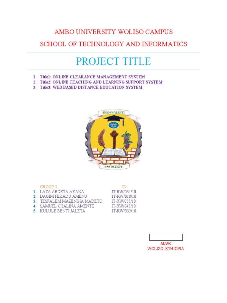 Project Title: Ambo University Woliso Campus School of Technology and ...