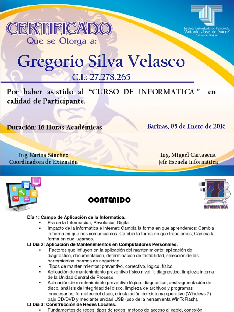 Certificado de Curso Informatica | PDF