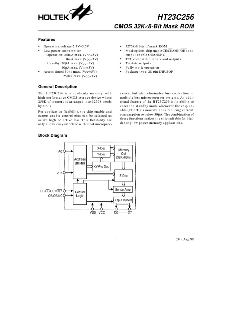 Cmos 32K 8-Bit Mask ROM: Features | PDF | Read Only Memory | Microprocessor