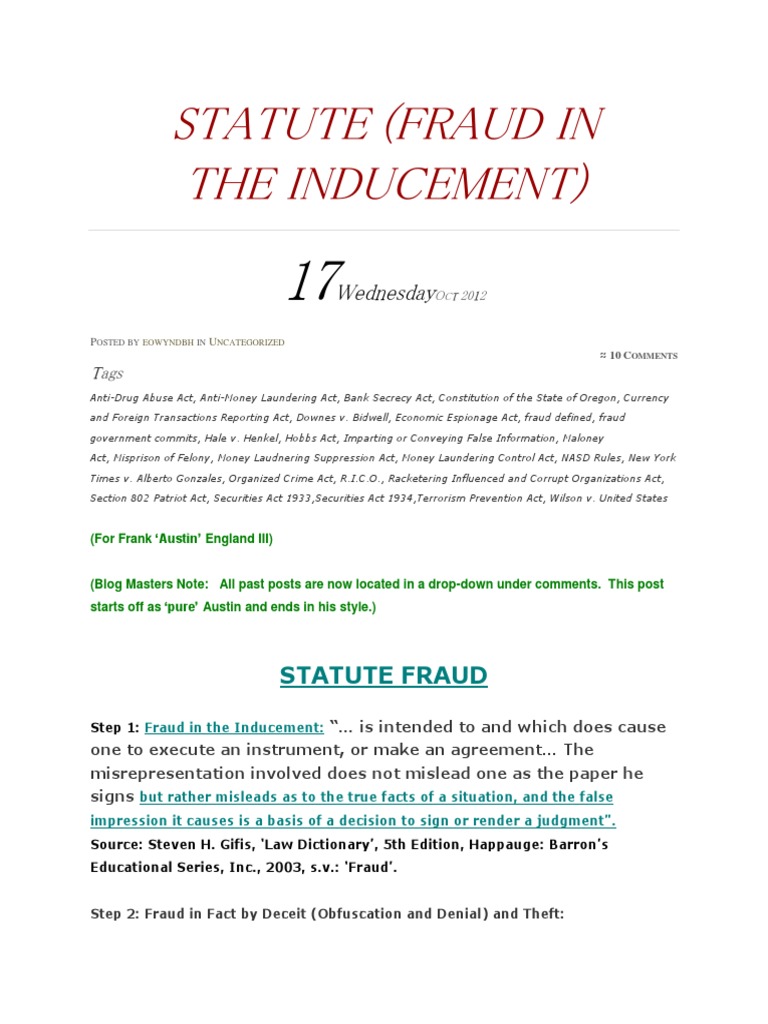 STATUTE (Fraud in The Inducement) | PDF | Fraud | Crime & Violence