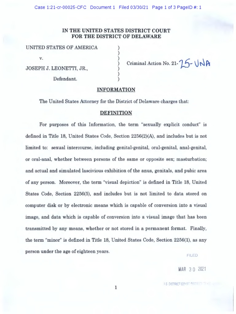 Joseph Leonetti Charging Document | PDF | Child Pornography | Common Law
