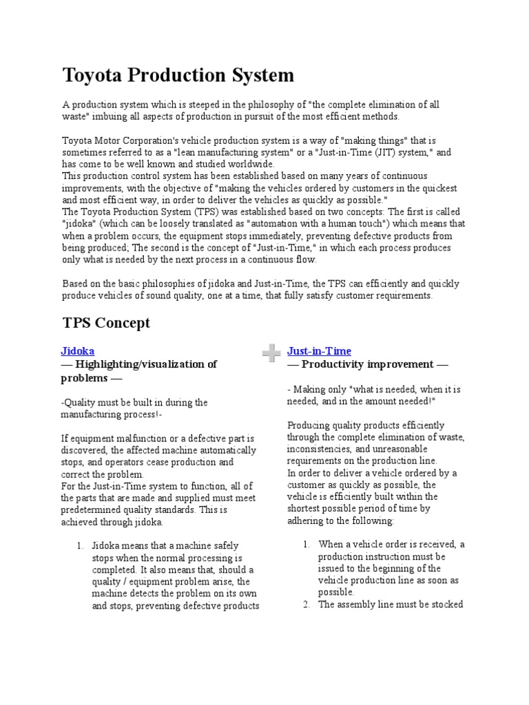 Toyota Production System | PDF | Lean Manufacturing | Systems Engineering