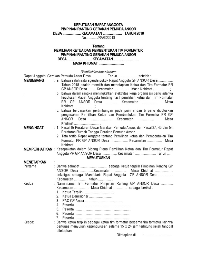 Contoh Keputusan Rapat Anggota | PDF | Griya & Taman