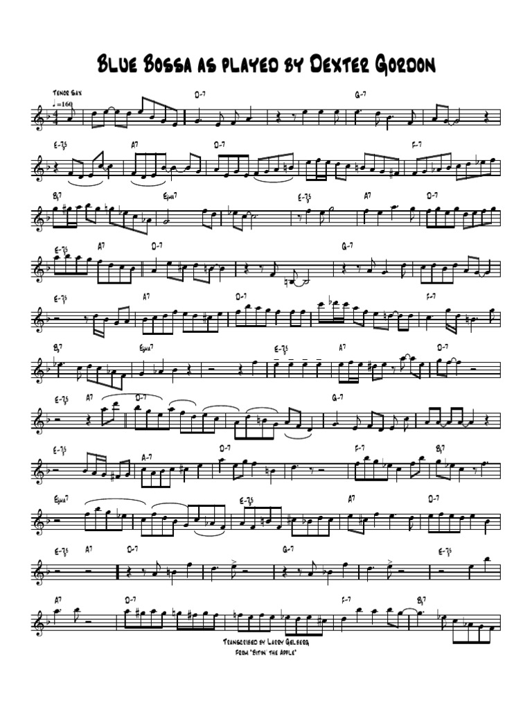 Dexter Gordon (Solo Transcription) - Blue Bossa (BB) | PDF