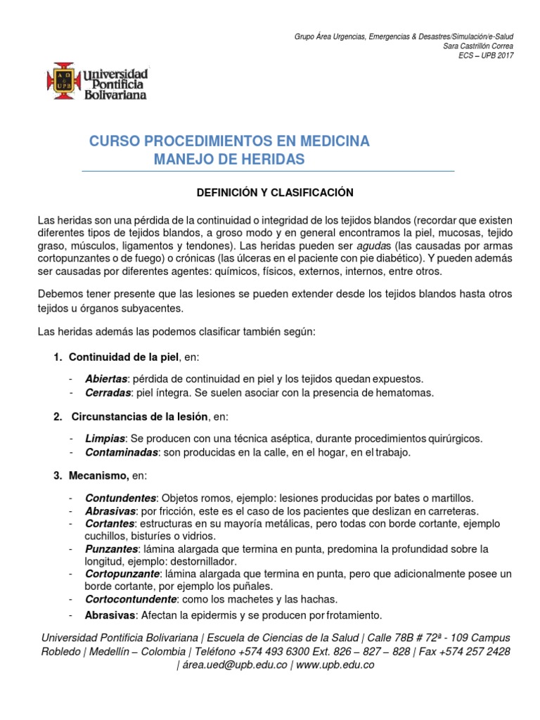 Manejo y Clasificación de Heridas | PDF | Herida | Especialidades Medicas