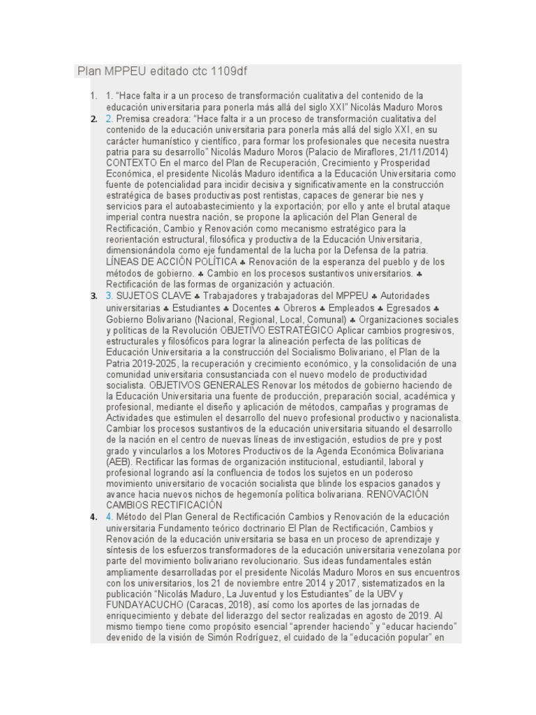 Plan Mppeu | PDF | Venezuela | Universidad