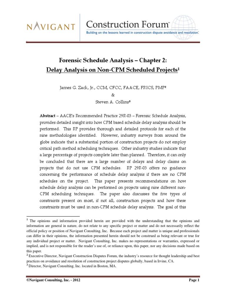 Forensic Schedule Analysis - Delay Analysis on Non-CPM Scheduled ...