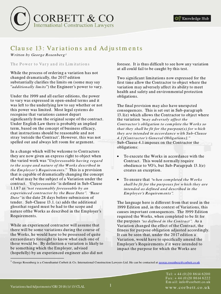 Clause 13: Variations and Adjustments: The Power To Vary and Its ...