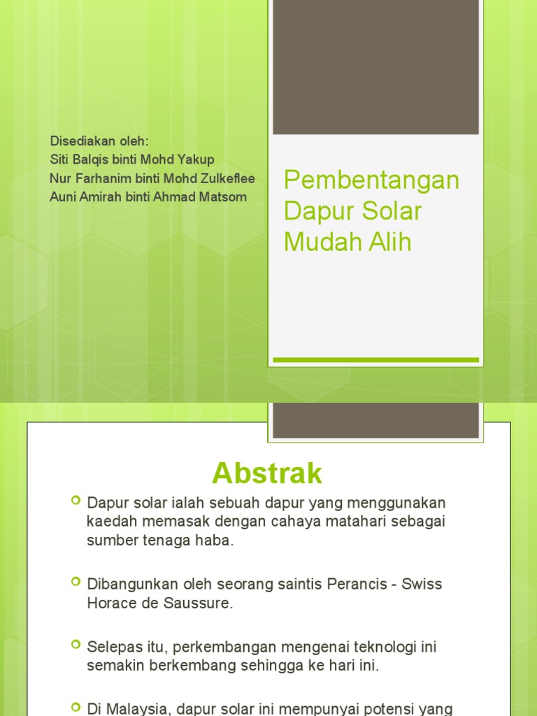 Pembentangan Dapur Solar Mudah Alih | PDF