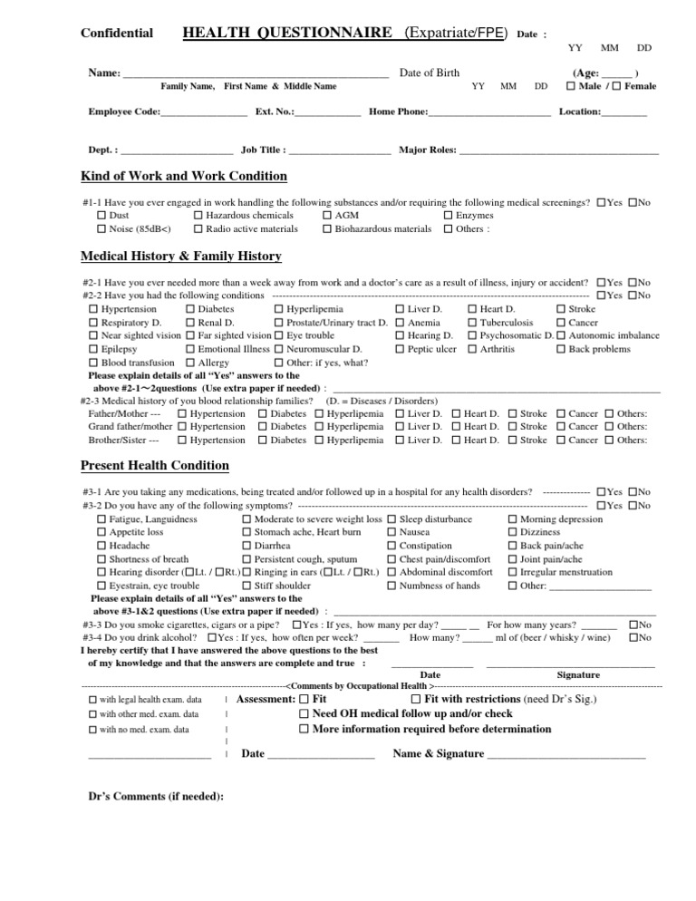 Expat Health Questionnaire | Download Free PDF | Hypertension ...