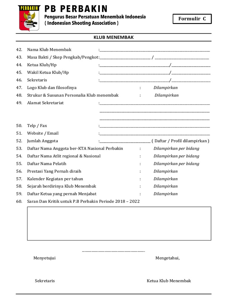 Formulir Keanggotaan Perbakin Klub Menembak | PDF
