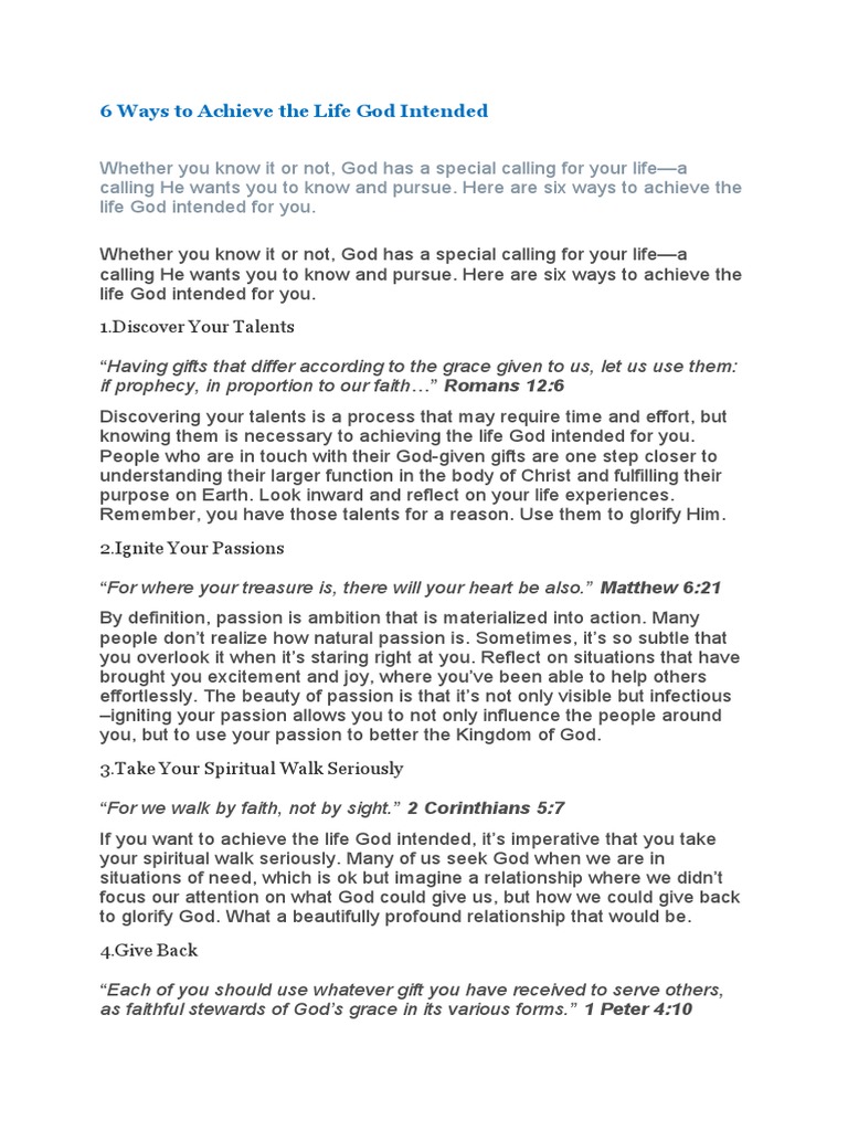 6 Ways To Achieve The Life God Intended | PDF | Prayer | God