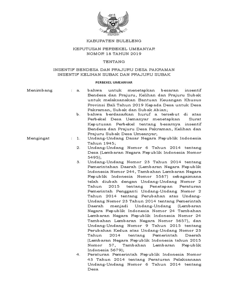 SK 18 Adat & Subak 2019 | PDF