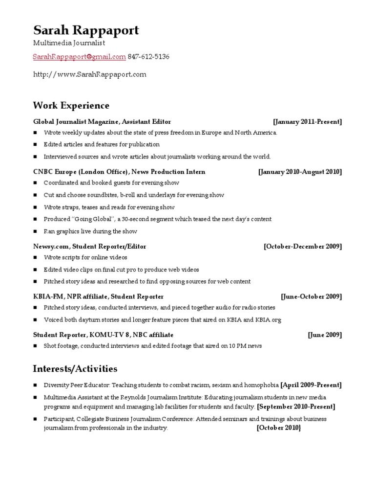 Sarah Resume | PDF | Journalism | Multimedia