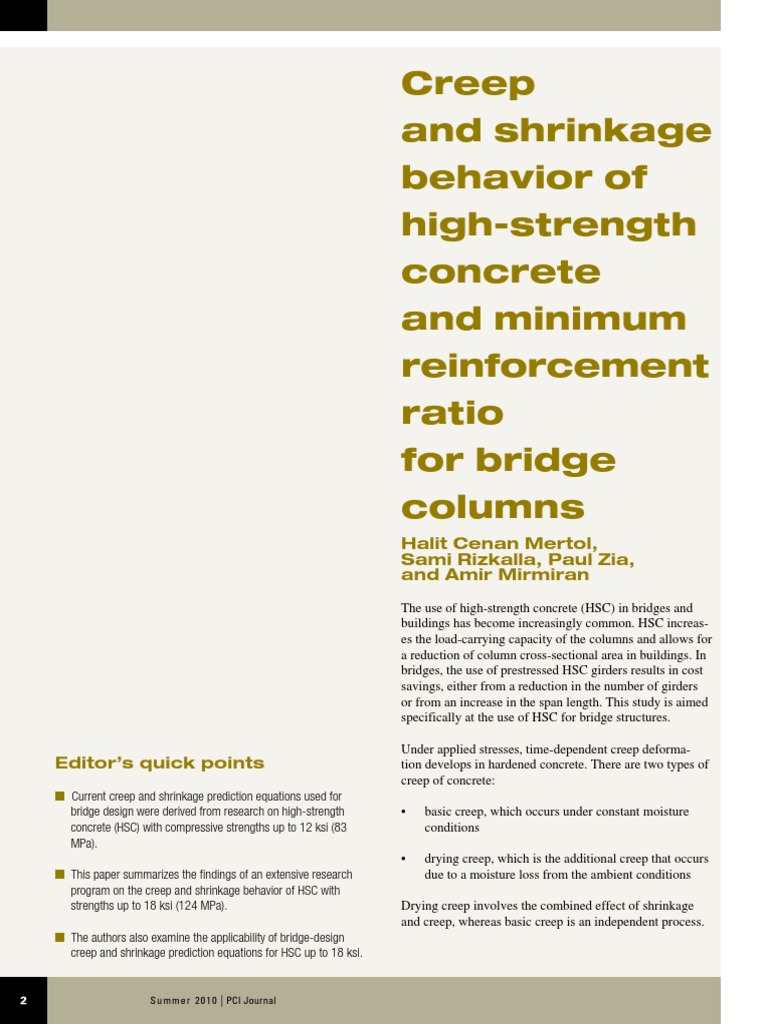 Creep and Shrinkage Behavior of High-Strength Concrete and Minimum Reinforcement Ratio For ...