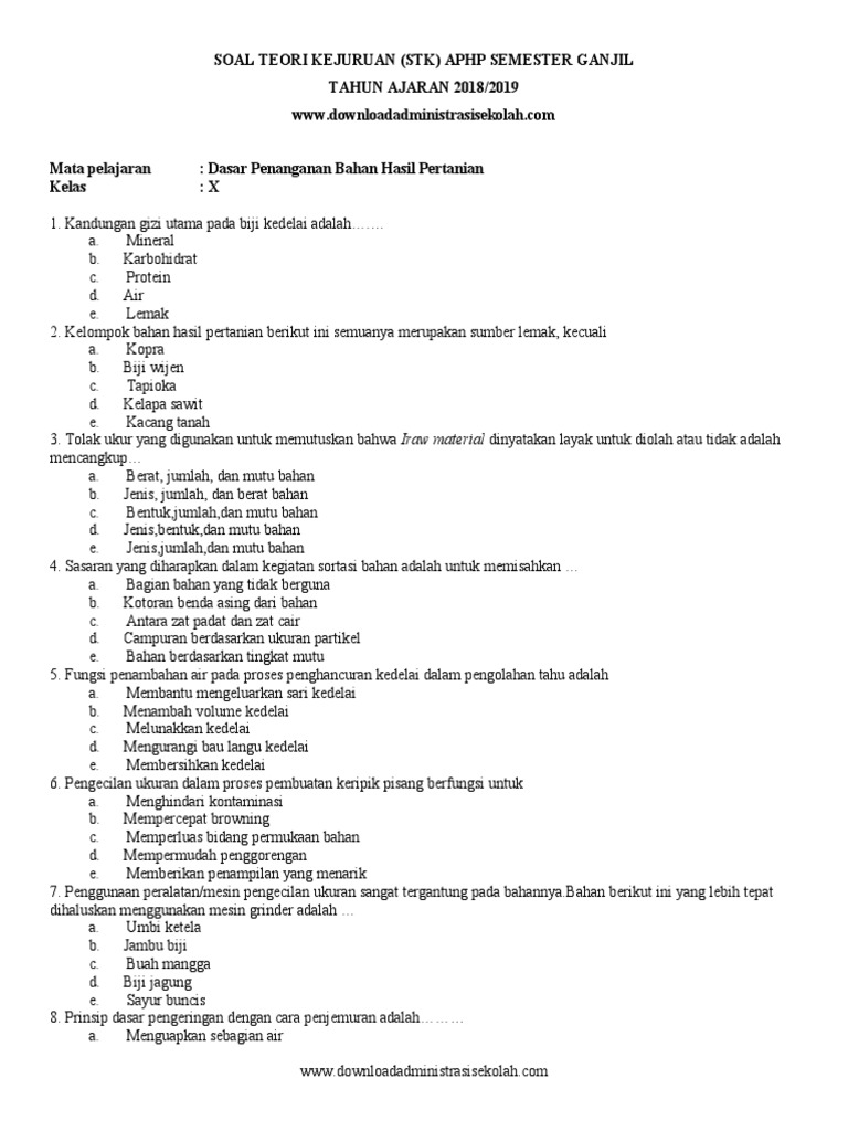 Soal Uas TPHP DPBHP SMK Kelas 10 K13 Semester 1 | PDF