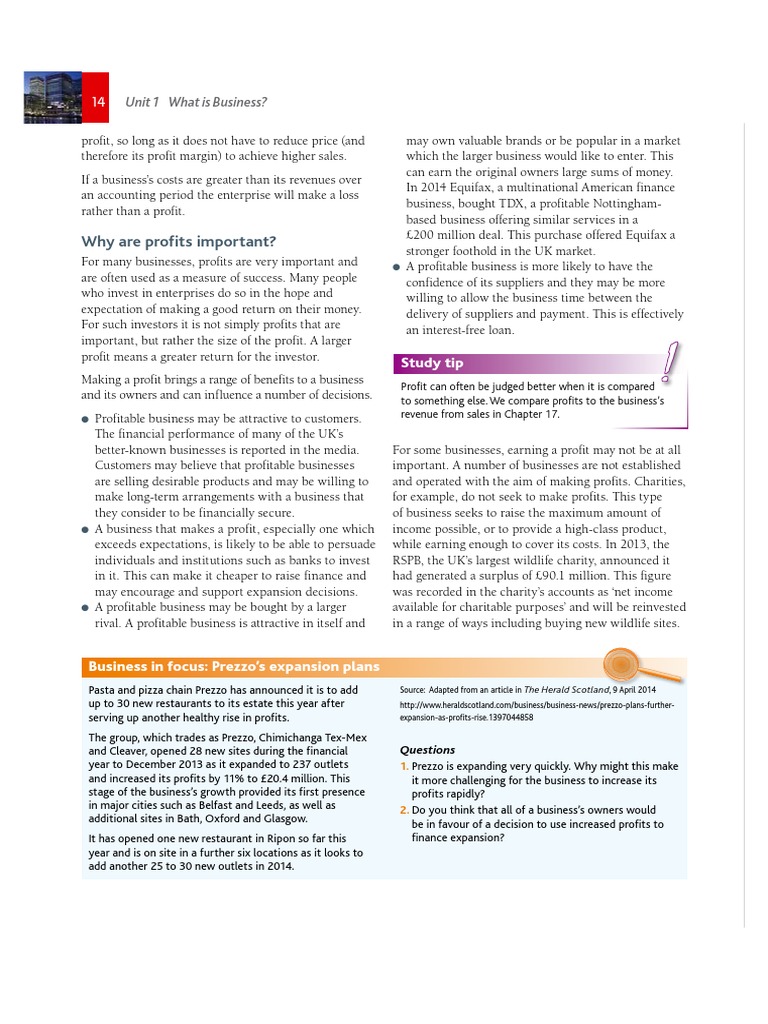 Why Are Profits Important?: Unit 1 What Is Business? | PDF | Charitable ...