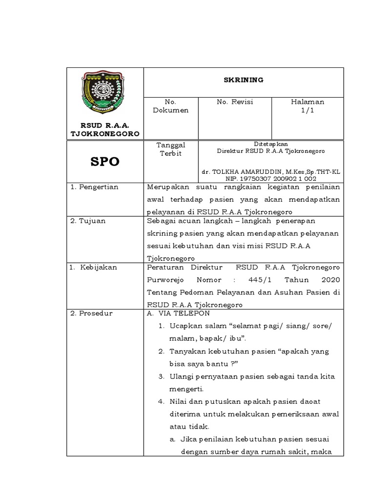 Prosedur Skrining Pasien RSUD Tjokronegoro | PDF | Sains & Matematika