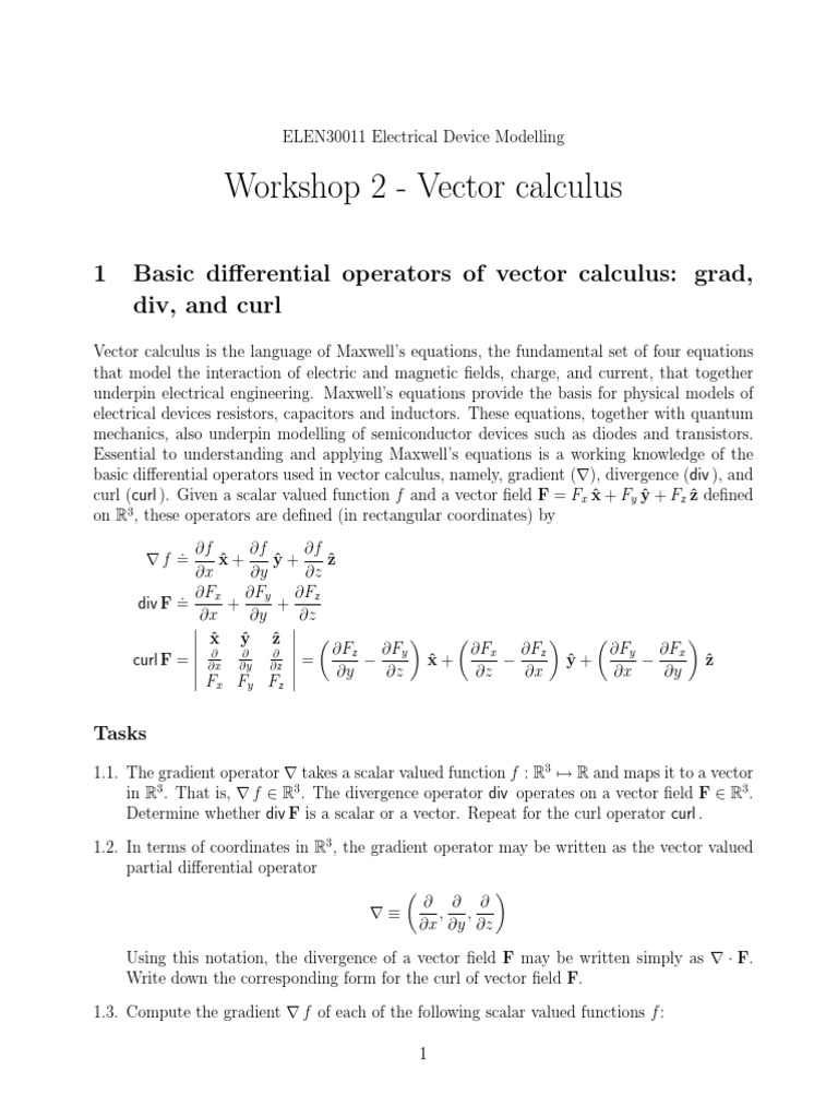 W02 Vector Calculus Pdf Vector Calculus Divergence