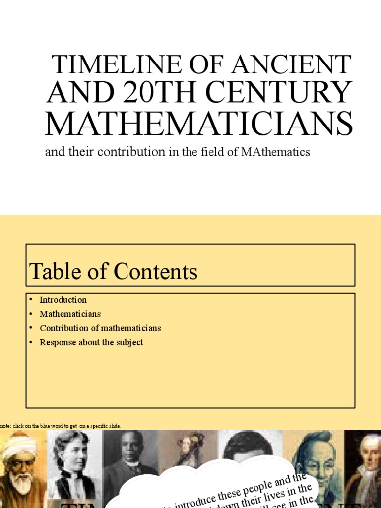 Timeline of Ancient and 20th Century Mathematicians - Finals (Malapitan ...